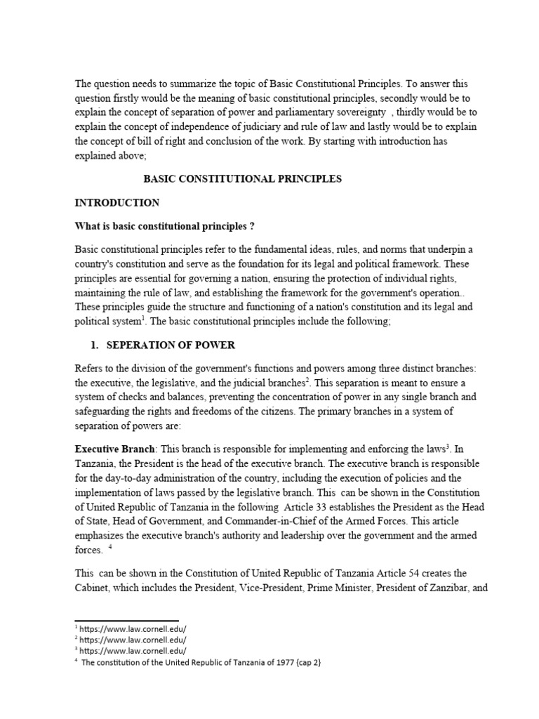 Basic Constitutional Principles1 | PDF | Separation Of Powers ...
