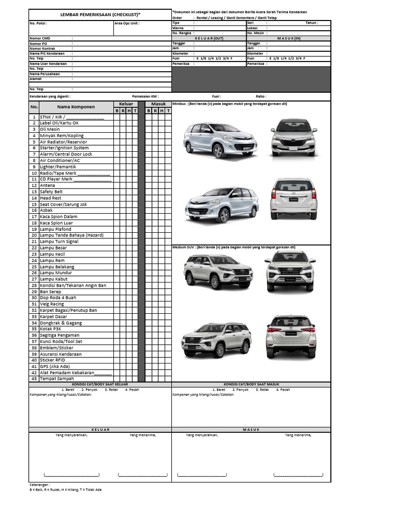 Mentahan Dokumen Check List Serah Terima Kendaraan | PDF