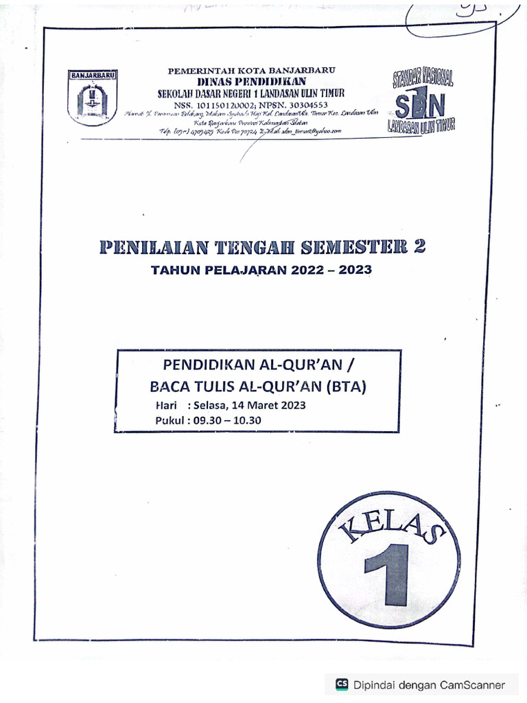 Soal Bta PTS 2 Kelas 1 Tahun 2023 | PDF