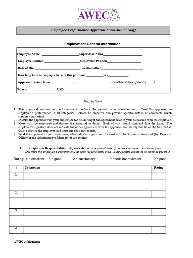 Junior Staff Performance Appraisal Form | PDF | Performance Appraisal ...