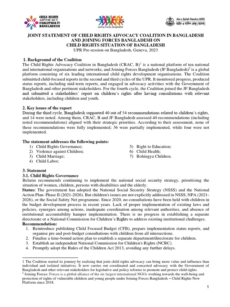 Child Rights Situation in Bangladesh 2023 | PDF | Child Marriage ...