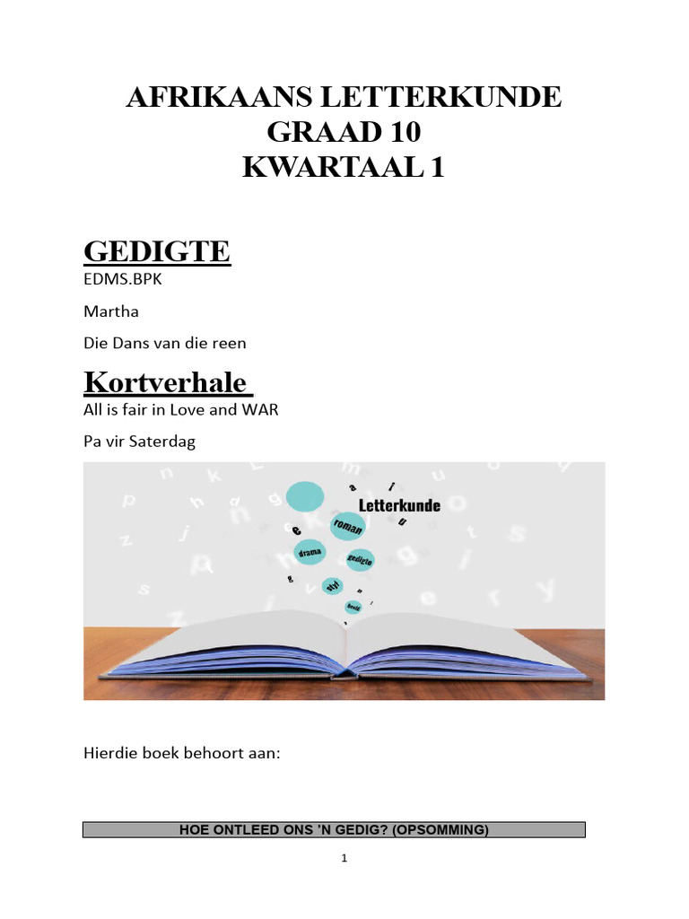 Afrikaans Letterkunde Boekie | PDF