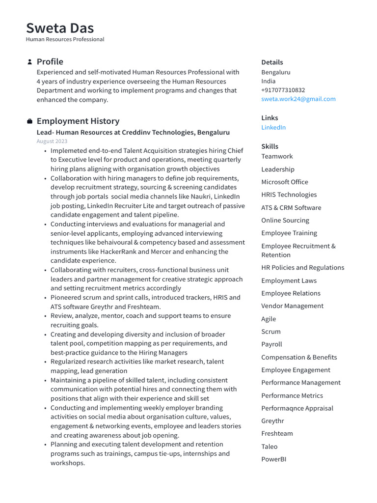 Sweta Das HR-TA 2024 | PDF | Recruitment | Human Resources Sweta Das HR-TA 2024 | PDF | Recruitment | Human Resources