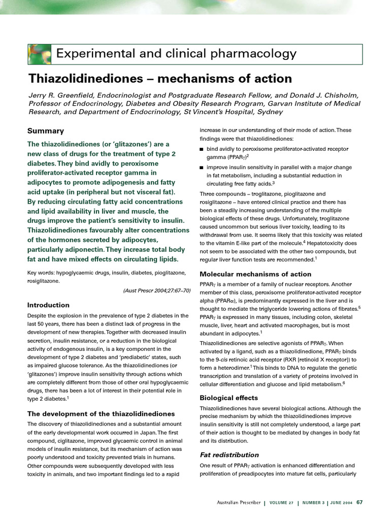 Thiazolidinediones - Mechanism of Action | PDF | Insulin Resistance ...