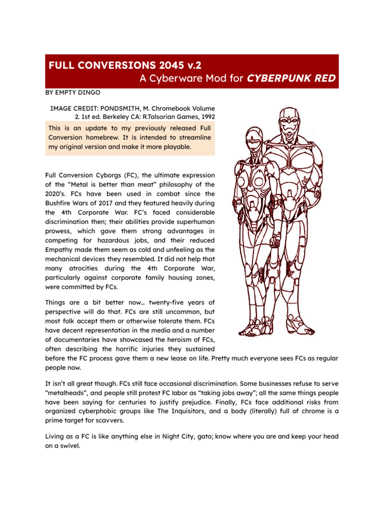 FULL CONVERSIONS 2045 v.2 A Cyberware Mod For CYBERPUNK RED | PDF ...
