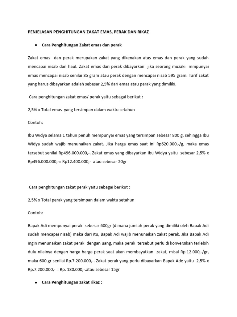 Penghitungan Zakat Emas, Perak Dan Rikaz | PDF