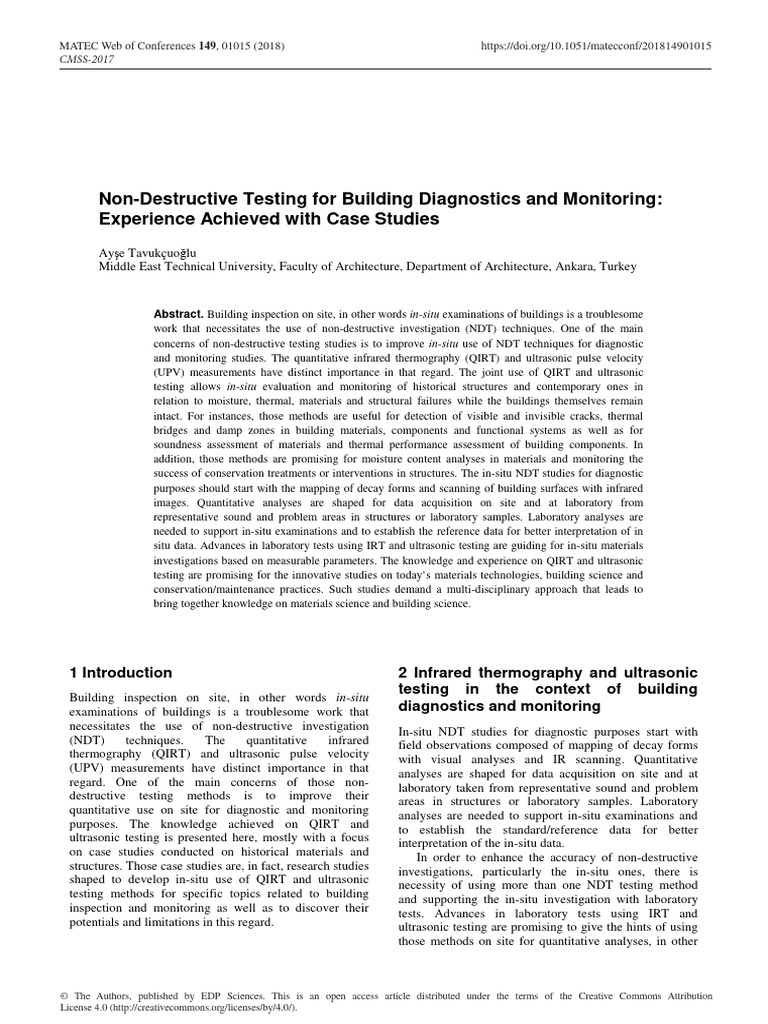 Non-Destructive Testing for Building Diagnostics and Monitoring | PDF ...