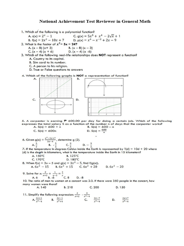 National Achievement Test Reviewer in General Math | PDF | Argument ...