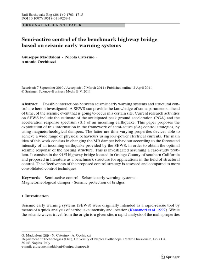 Semi-Active Control of The Benchmark Highway Bridge Based On Seismic Early Warning Systems | PDF ...