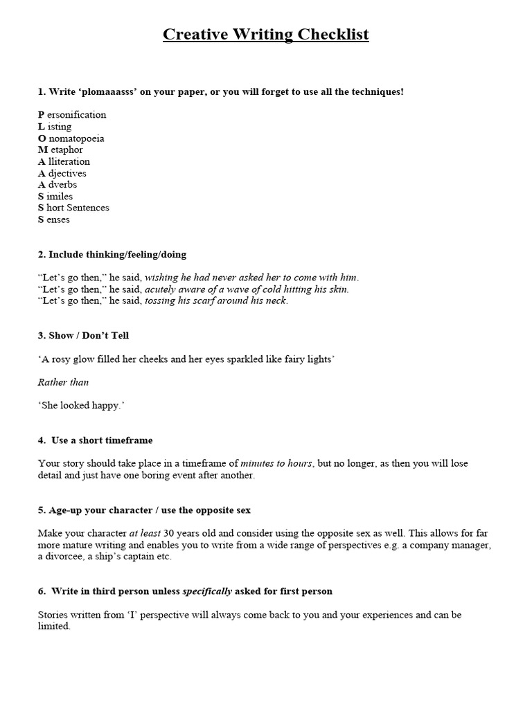 Creative Writing Checklist | PDF | Language Arts & Discipline | Foreign ...