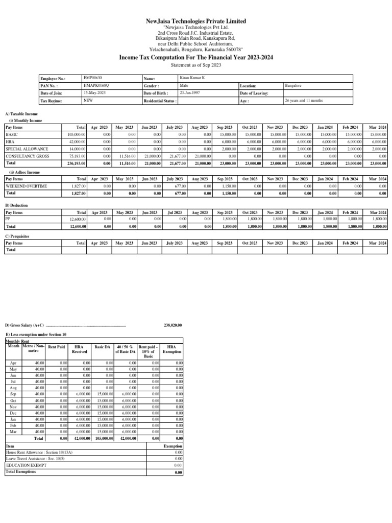 Income Tax Statement | PDF | Tax Deduction | Taxes