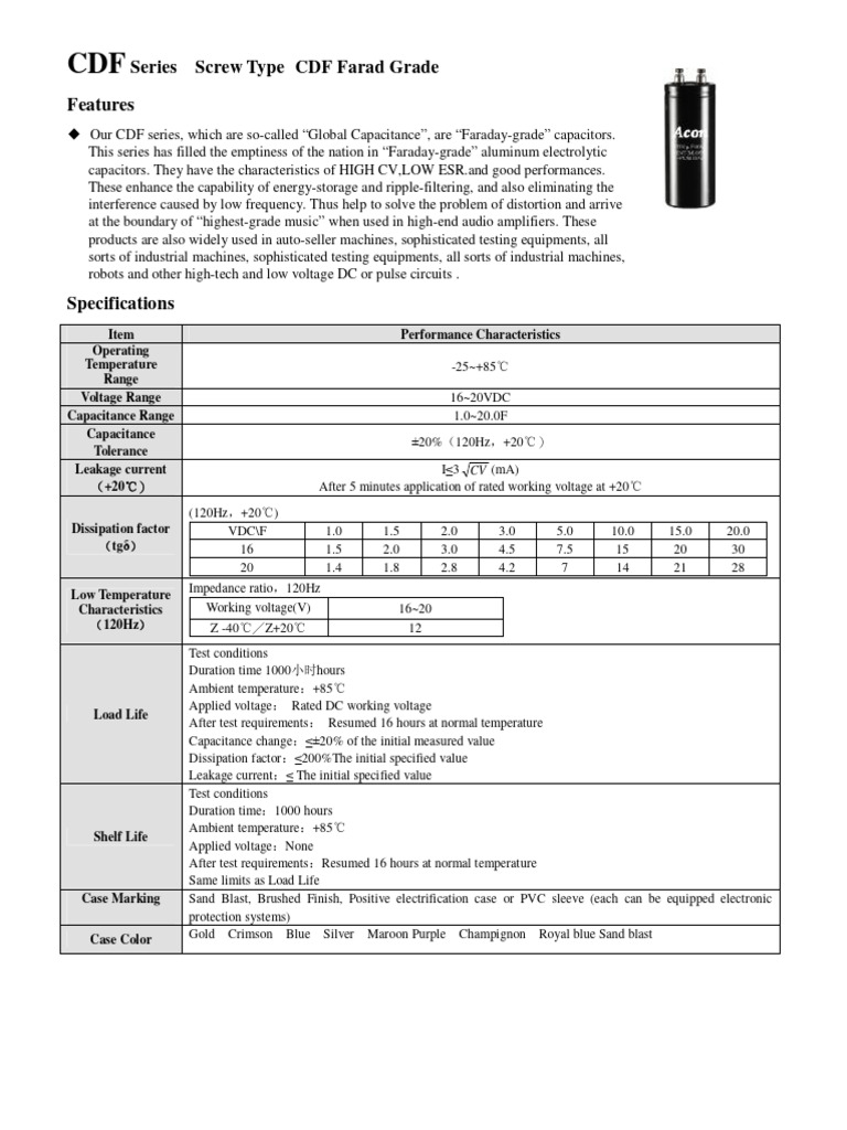 Acon (Screw Terminal) CDF Series | PDF | Capacitor | Computer Engineering