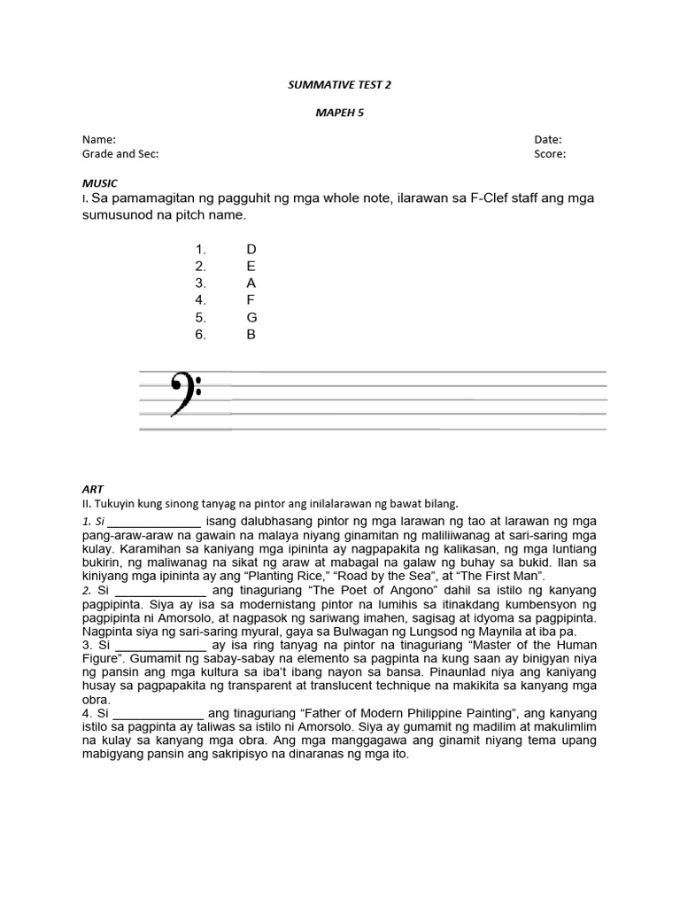 ST - Mapeh 5 - Q2 - 2 | PDF
