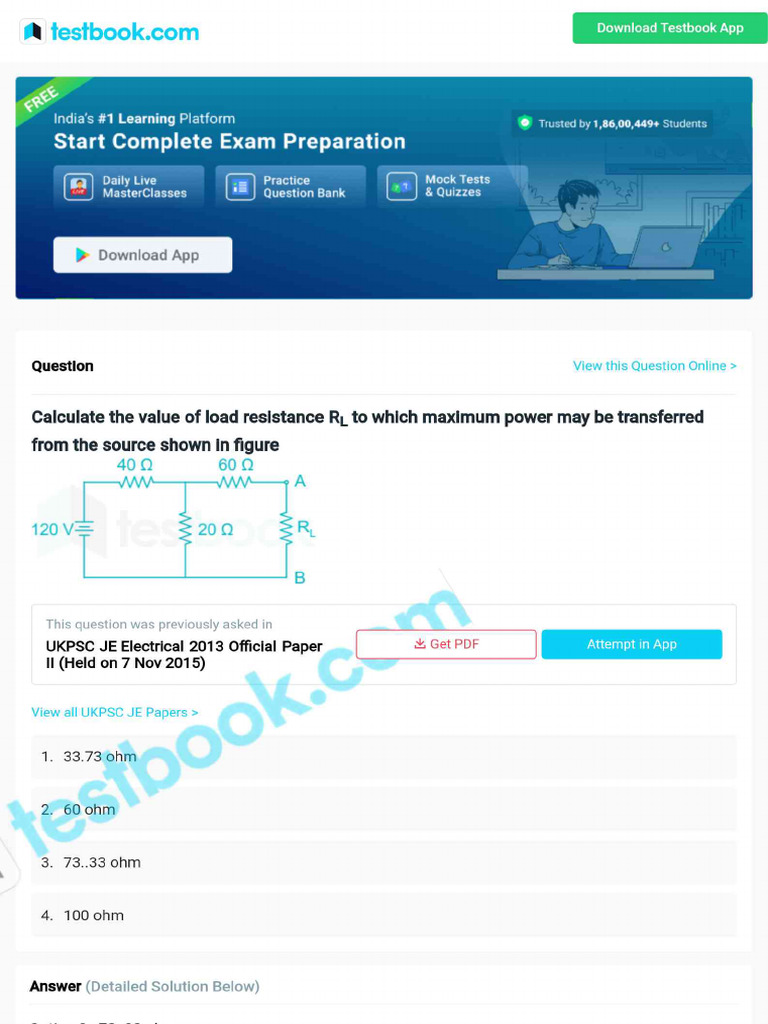Calculate The Value of Load Resistance RL To Which 61bc3cd7b77a29660dd54e34 | PDF
