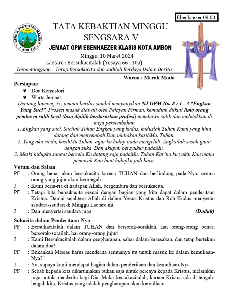Tata Ibadah Minggu Sengsara V | PDF
