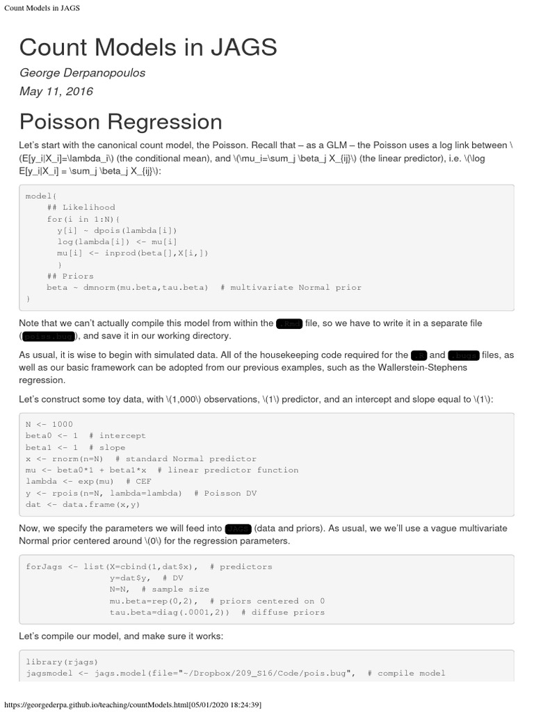 Count Models in JAGS | PDF | Econometrics | Applied Mathematics