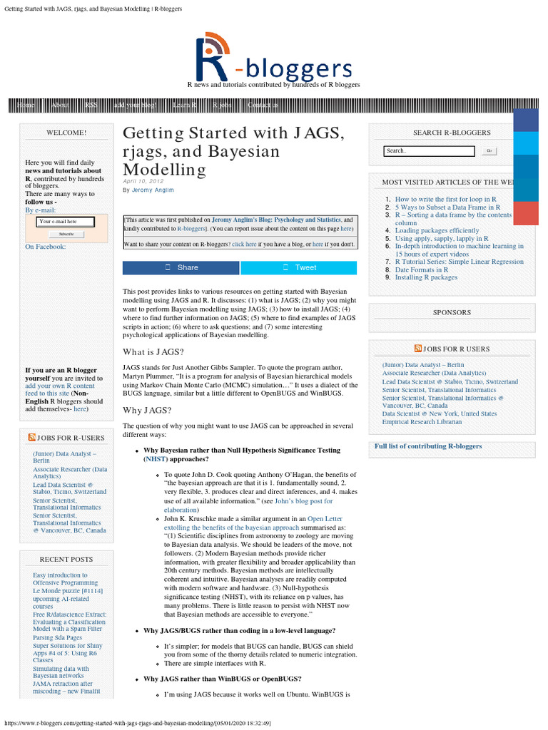 Getting Started With JAGS, Rjags, and Bayesian Modelling R-Bloggers | PDF | Bayesian Inference ...