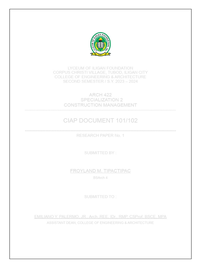 1.0 Arch 422 Research Paper No. 1 Ciap Document 101.102. | PDF | Common Law | Civil Law (Legal ...