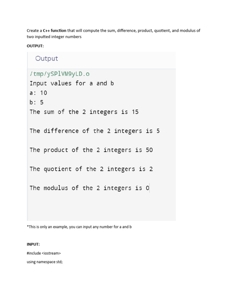 Create A C Function That Computes The Sum Diff Prod Quotient And 6803