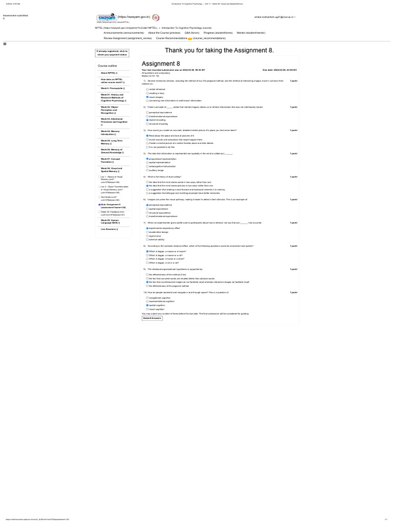 Introduction To Cognitive Psychology - Unit 11 - Week 08 - Visual and Spatial Memory | PDF ...