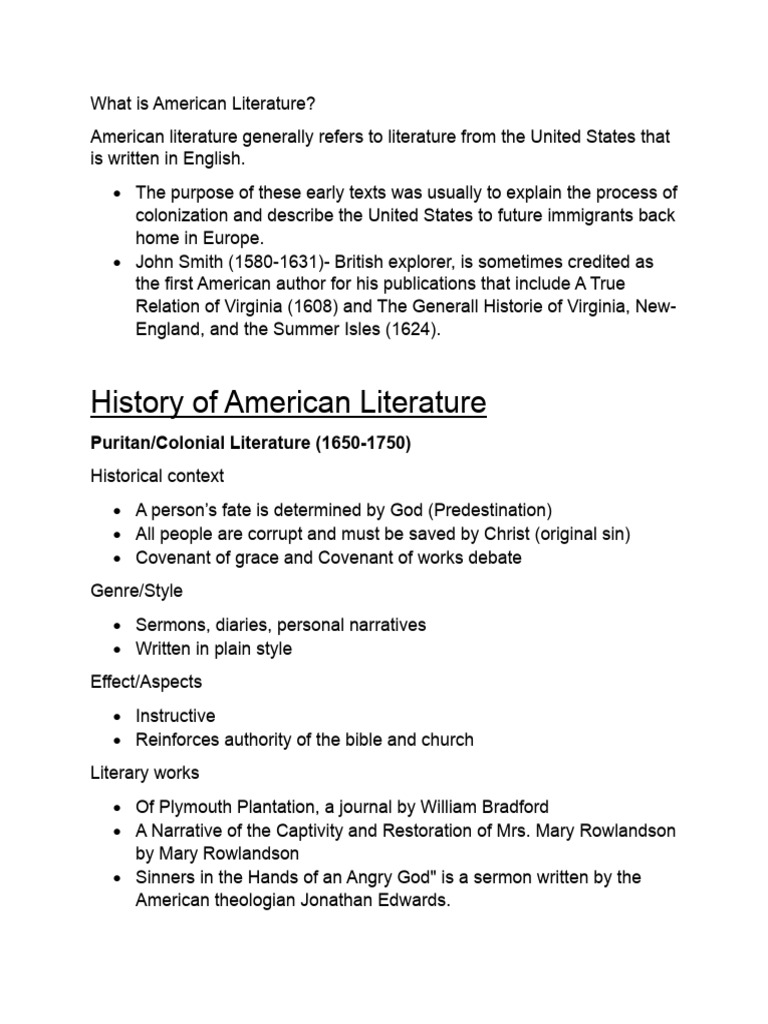 Overview of American Literature History | PDF | American Literature ...