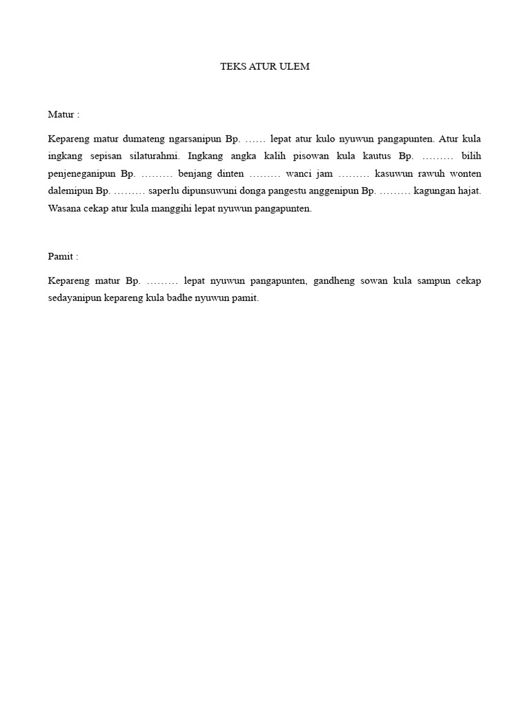 Atur Ulem Bahasa Jawa Singkat | PDF | Agama & Spiritualitas