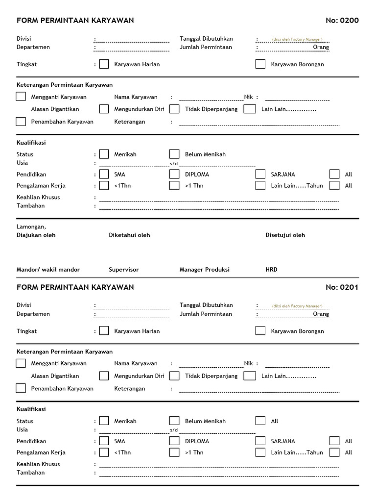 Form Permintaan Karyawan | PDF