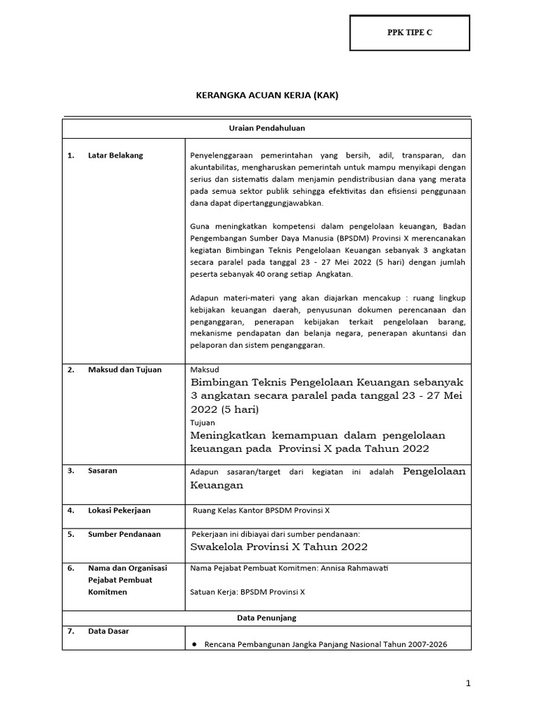 Lampiran 1 - KAK Swakelola. | PDF