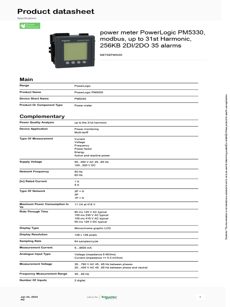 PowerLogic PM5330 Power Meter Datasheet | PDF | Alternating Current ...