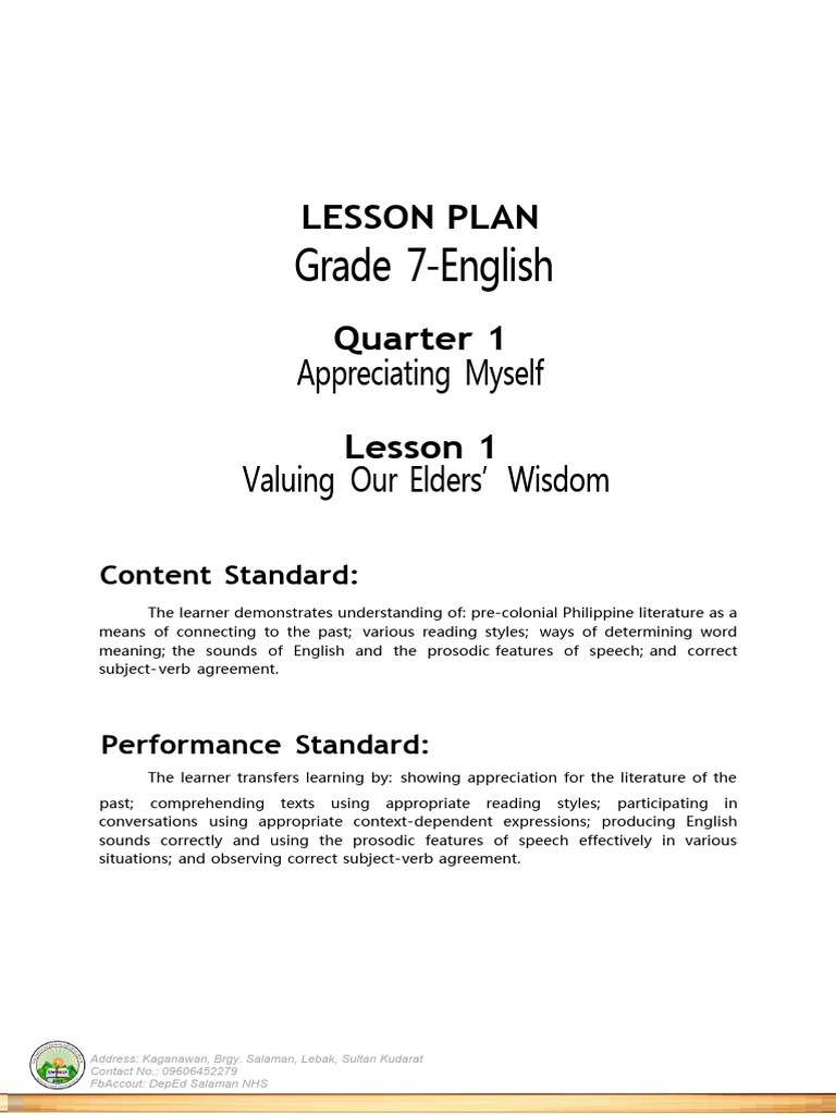 G7 Lesson Plan 1st Quarter | PDF | English Language | Philippines