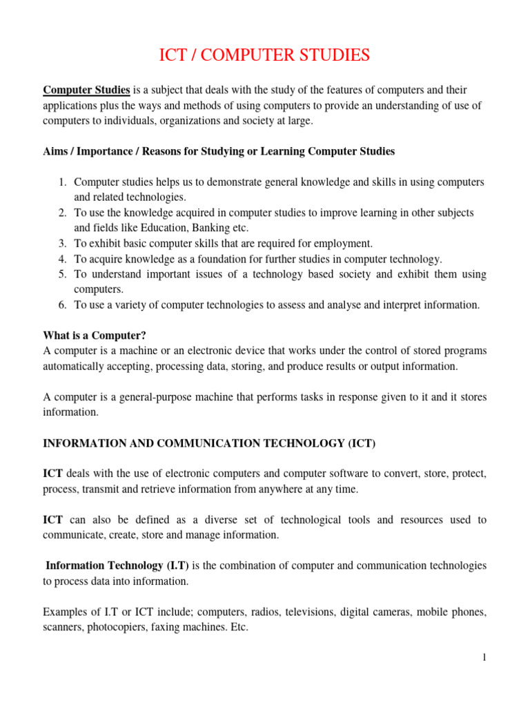 ICT NOTES | PDF | Computer Data Storage | Central Processing Unit