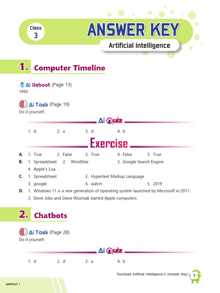 AI - Grade-3 - Ans Key | PDF | Computing | Computer Science