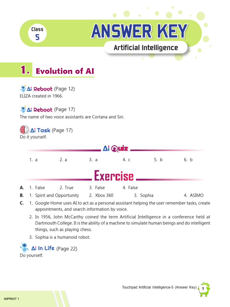 AI - Grade-5 - Ans Key | PDF | Artificial Intelligence | Intelligence ...