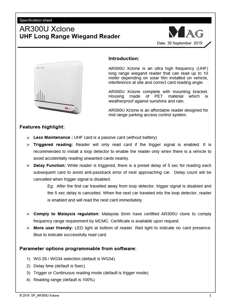 MAG_AR300U_Xclone_Long-Range-Reader_Specification-Sheet | PDF | Ultra ...