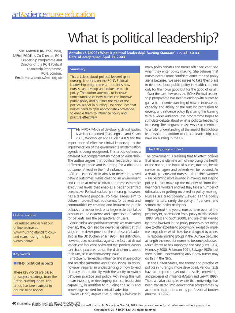 What Is Political Leadership | PDF | Nursing | Leadership