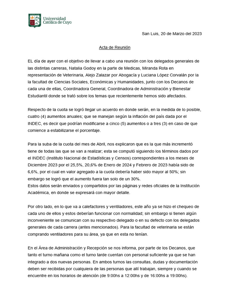 Acta de Reunión - 20 - 03 - 2024 | PDF
