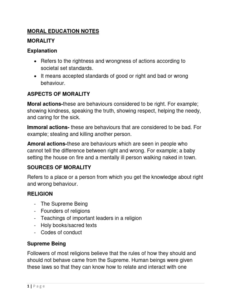 Moral Education Notes | Download Free PDF | Adolescence | Self Esteem