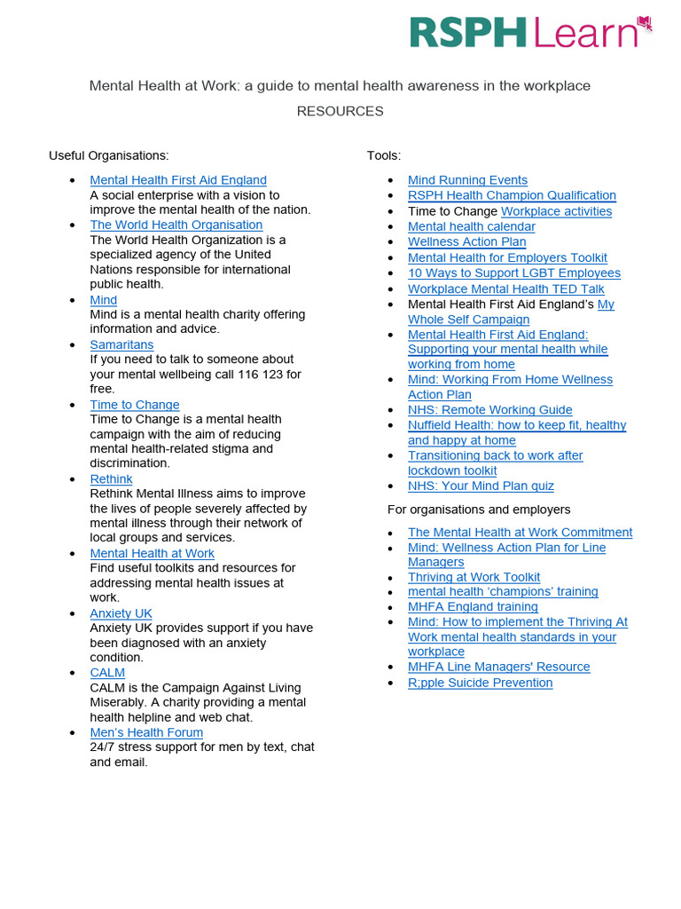 Mental Health at Work online course resources (3) | PDF | Mental ... Mental Health at Work online course resources (3) | PDF | Mental ...