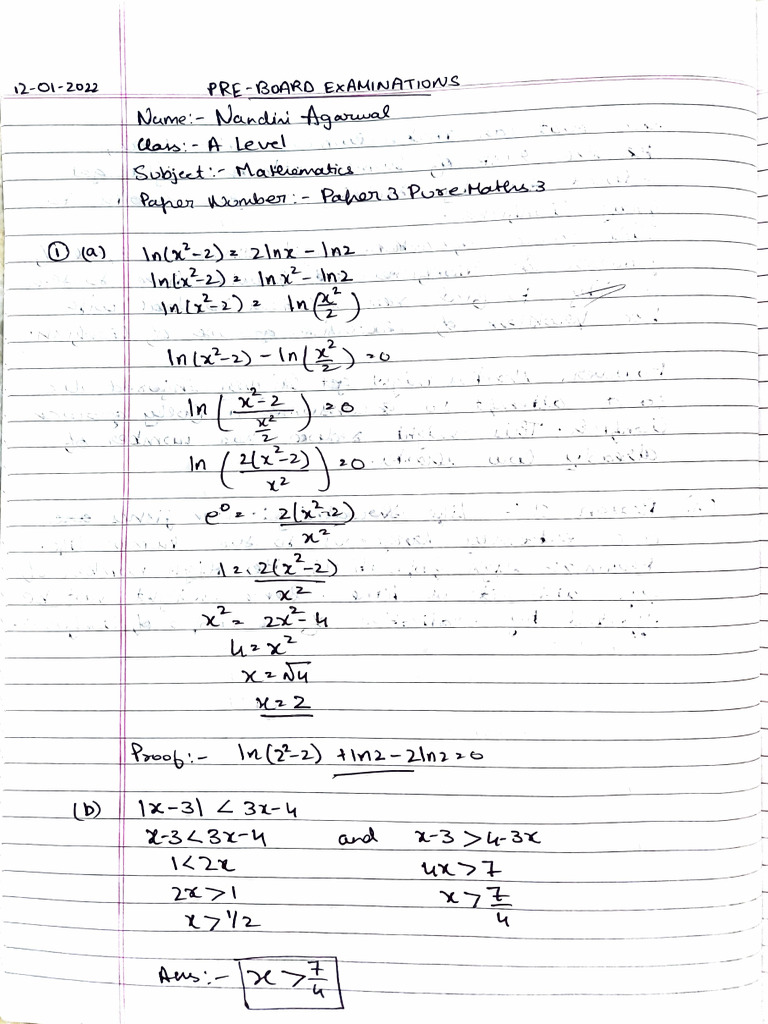 A Level Mathematics Pre-Board Exam | PDF