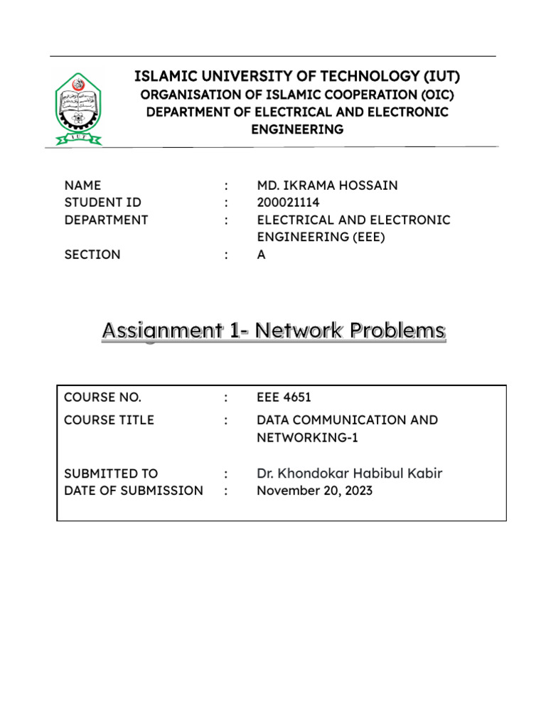 Md. Ikrama Hossain 200021114 Assignment 1 EEE 4651 | Download Free PDF | Electrical Grid ...