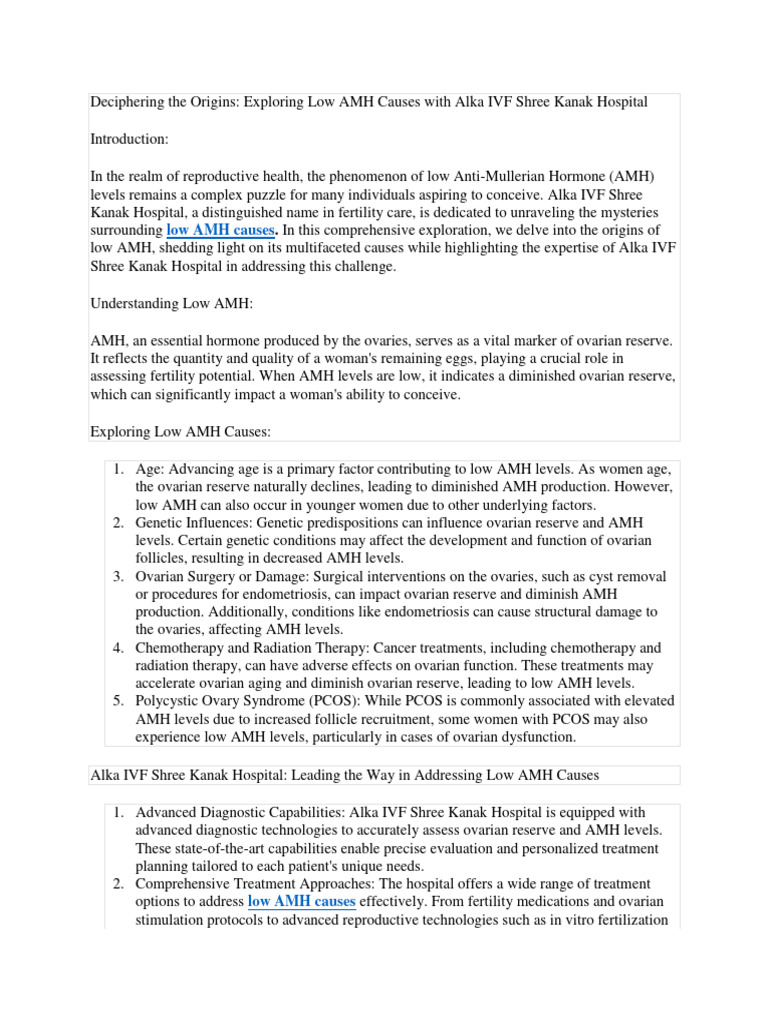 Deciphering The Origins Low AMH Causes | PDF | Ovary | In Vitro ...