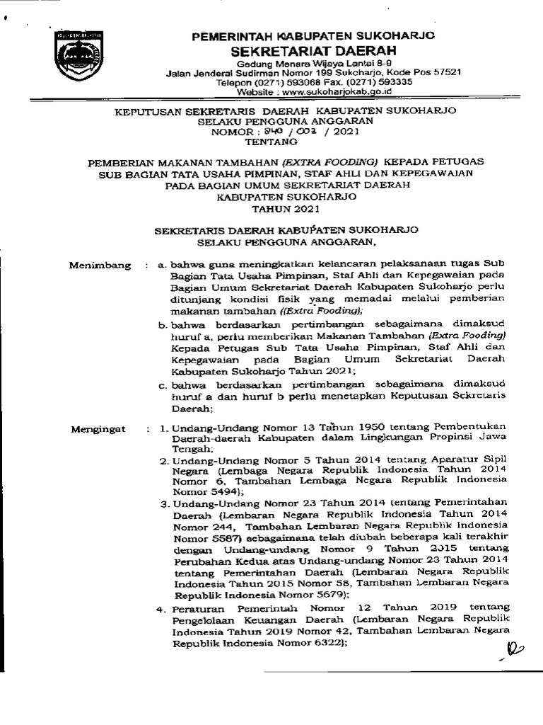 Contoh SK Pemberian Makanan Tambahan (Ekstra Fooding) | PDF