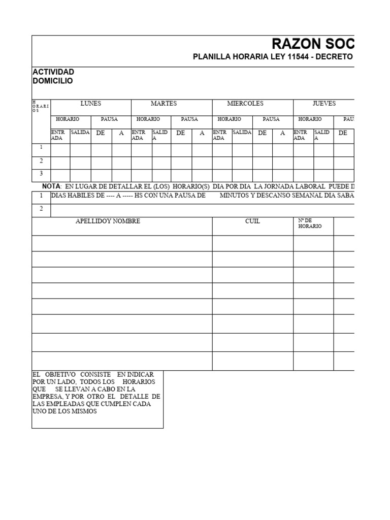 Modelos de Planillas de Horarios y Descansos | PDF | Labor | Tiempo de trabajo