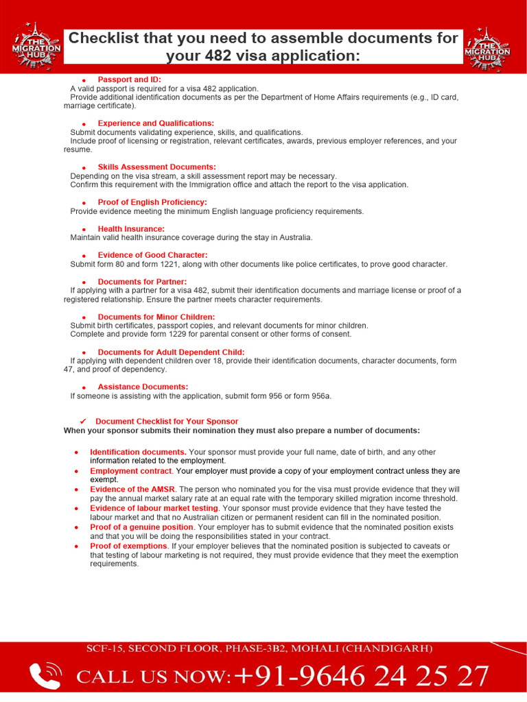 482 Visa Application Document Checklist | PDF | Identity Document | Travel Visa