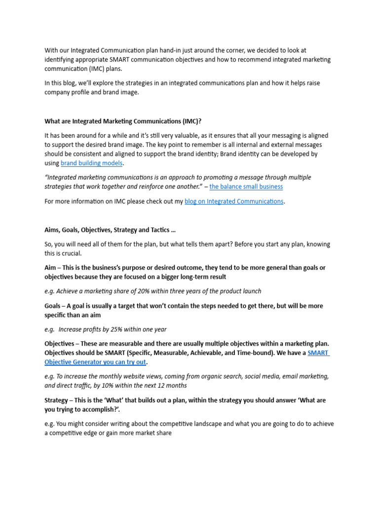 Integrated Communications Plan Overview | PDF | Marketing ...