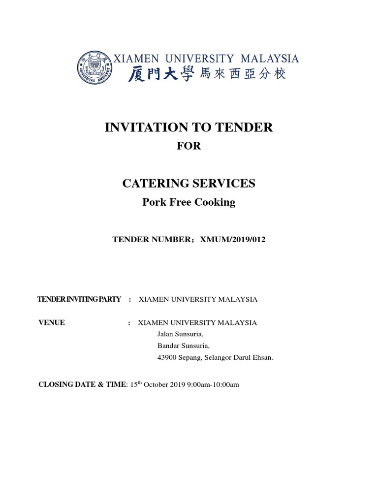 Invitation To Tender-X | PDF | Cafeteria | Employment