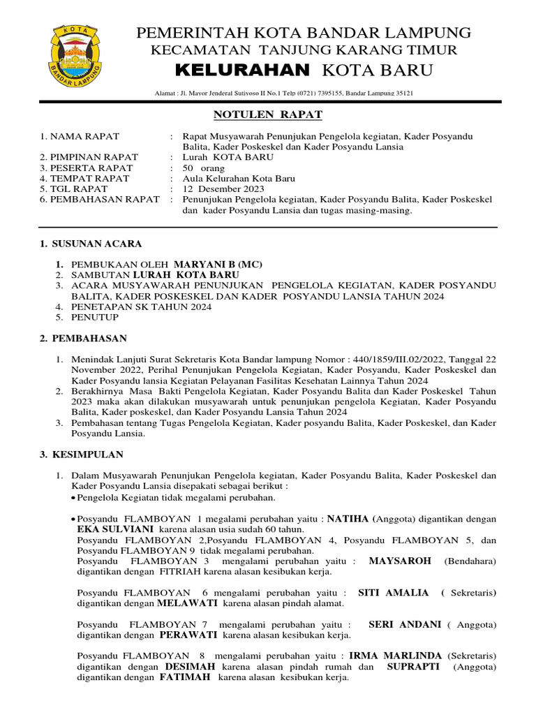 Contoh BA, Daftar Hdir, Dan Notulen | PDF