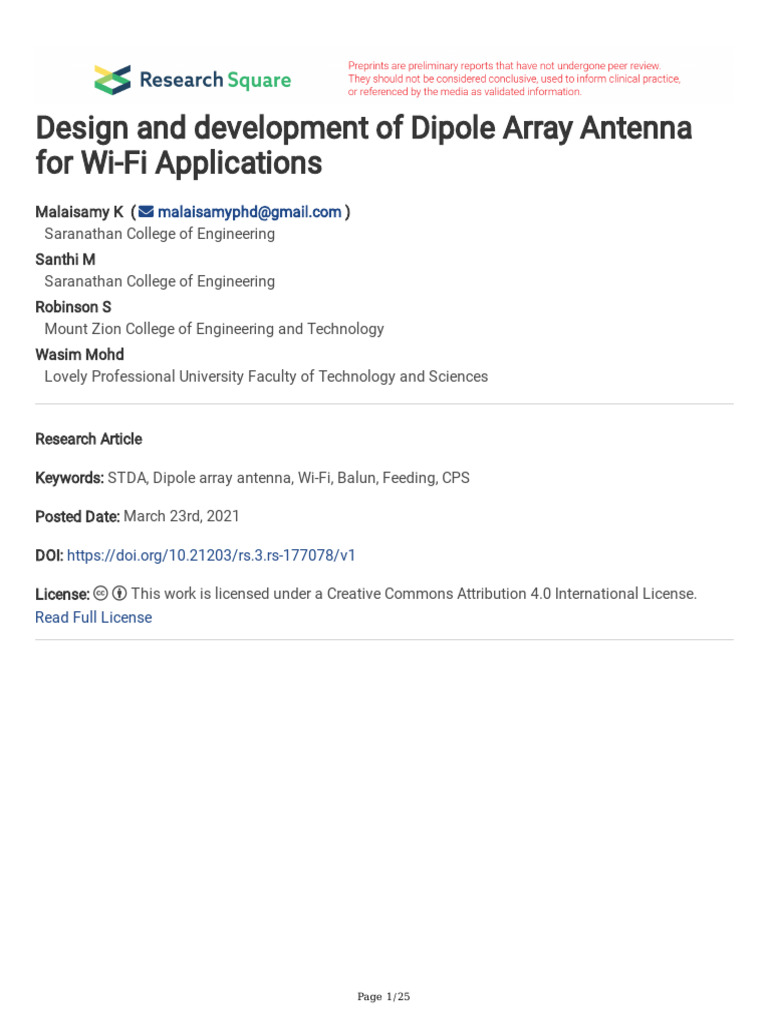 Wi-Fi Dipole Array Antenna Design | PDF | Antenna (Radio ...