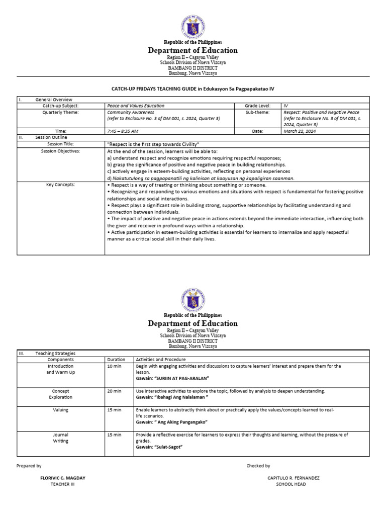 Grade 4-March 22-Lesson-Plan-Catch-up-Friday - Integration-ESP | PDF | Learning | Lesson Plan