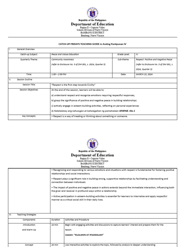 Grade 4- March 15-Lesson Plan Catch UP | PDF | Learning | Cognition
